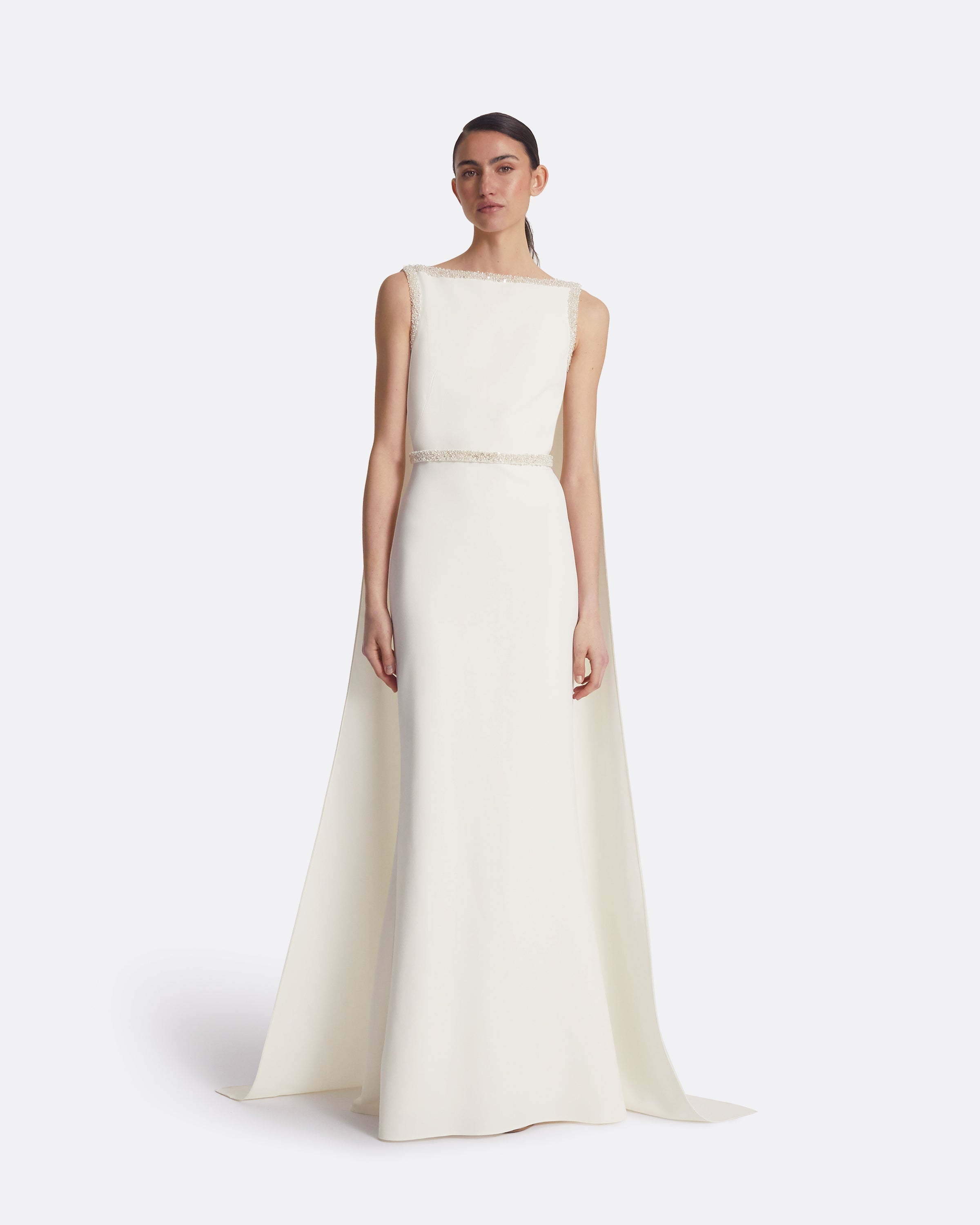 Ginevra Ivory Long Dress With Embroidered Belt – Safiyaa London