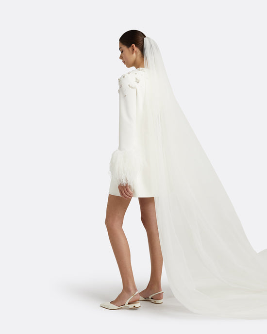 Rena Ivory Feather-trimmed Short Dress – Safiyaa London