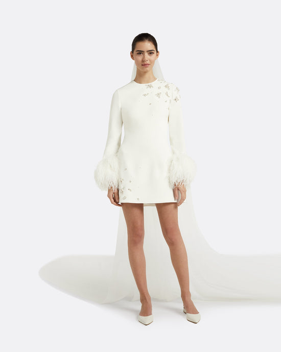 Rena Ivory Feather-trimmed Short Dress – Safiyaa London