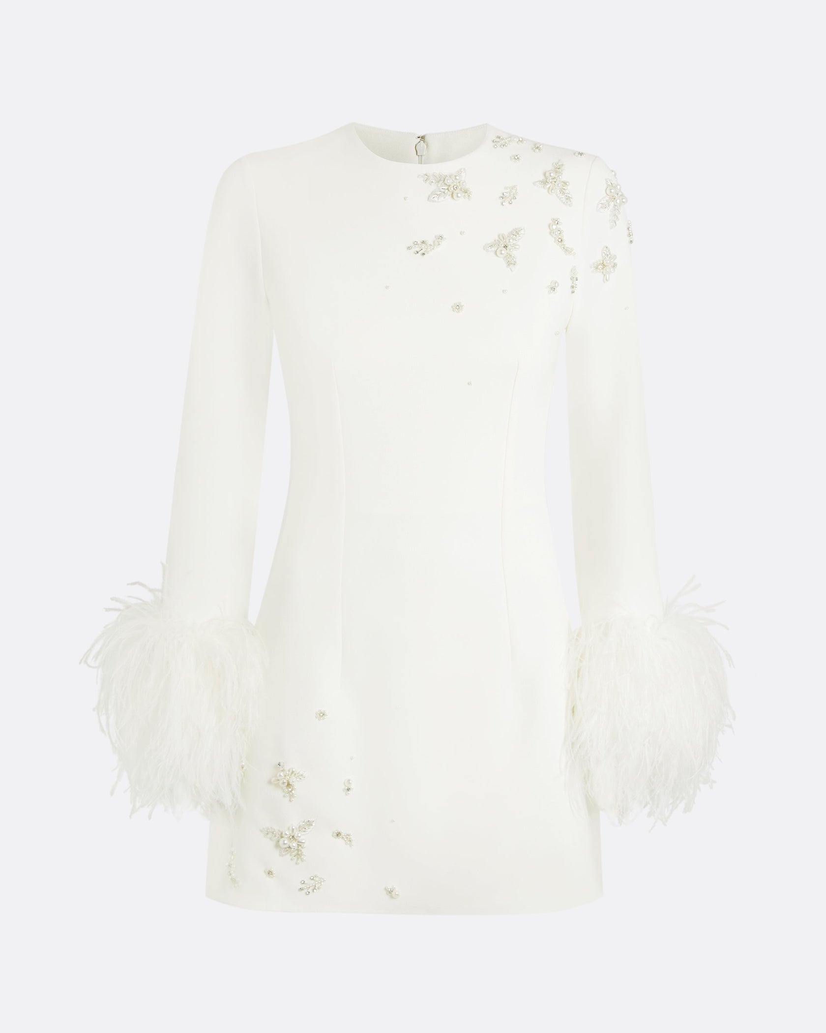 Rena Ivory Feather-trimmed Short Dress – Safiyaa London
