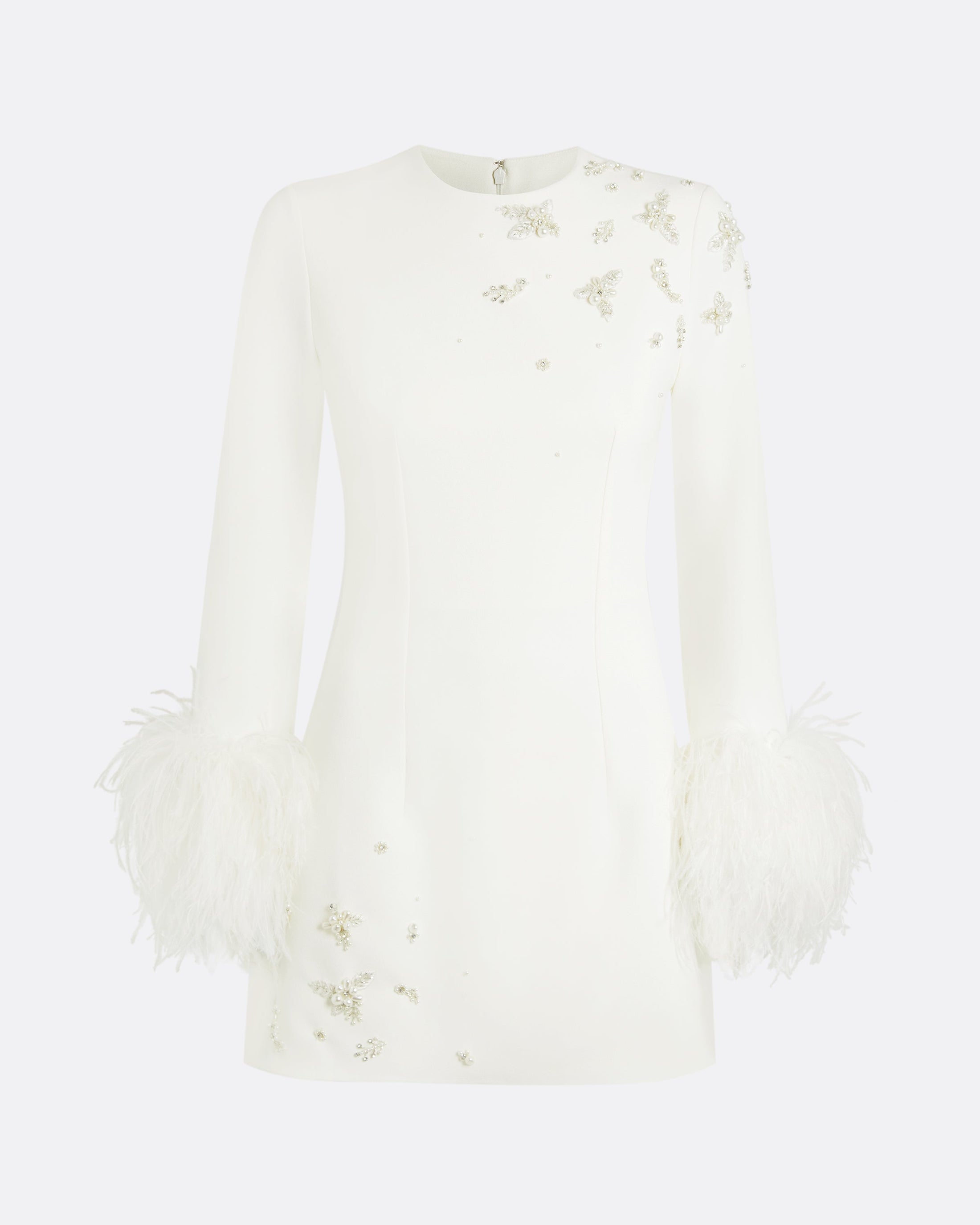 Rena Ivory Feather-trimmed Short Dress – Safiyaa London