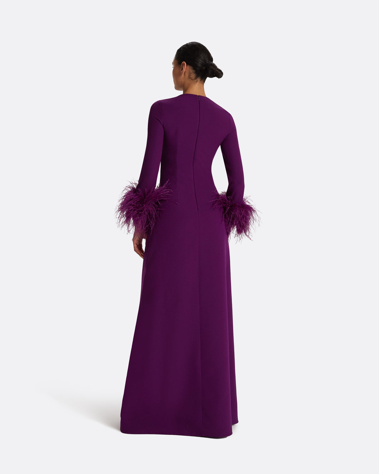 Renalla Currant Feather-Trimmed Long Dress – Safiyaa London