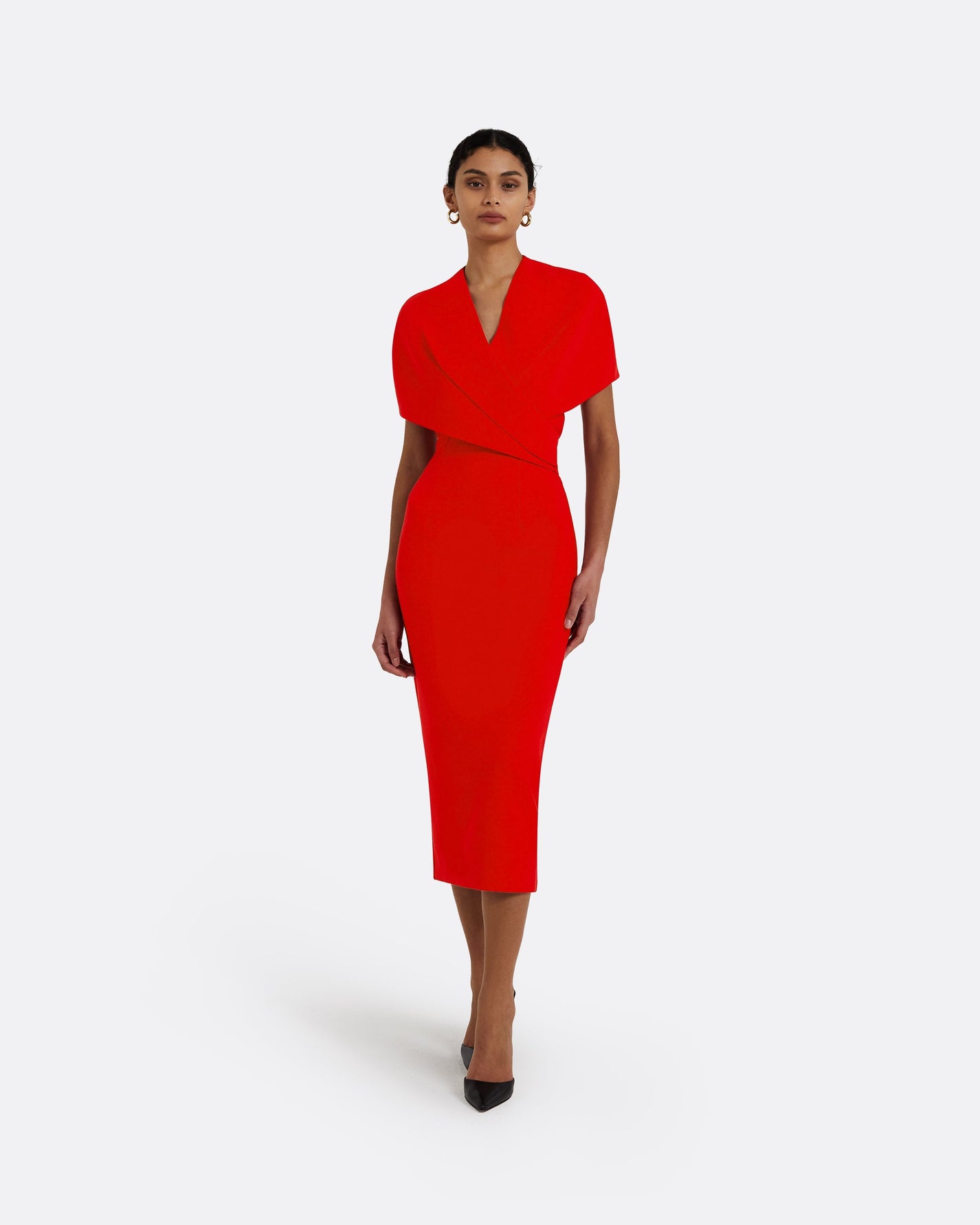 Flora Cherry Red Midi Dress – Safiyaa London