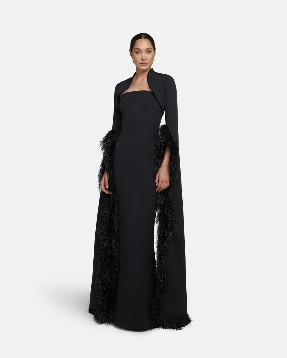 Amari Black Feather-Trimmed Bolero & Soshin Dress – Safiyaa London