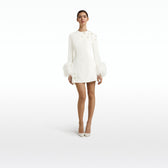Rena Ivory Feather-trimmed Short Dress – Safiyaa London